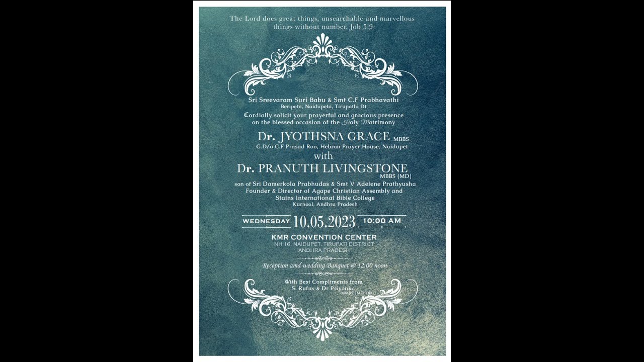Dr.Jyothsna Grace & Dr.Pranuth Livingstone | Wedding Ceremony | Live On ...