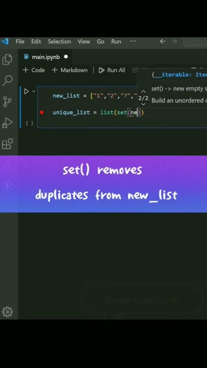 Get unique list using set function in python.#trending#interviewtips# ...