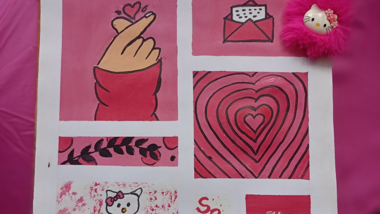 How to draw a Pink Mood Board | Pink Mood Board painting | - YouTube