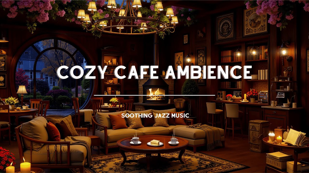 Calm Night in Cozy Cafe Ambience ☕ Soothing Jazz Music & Rain on Window ...