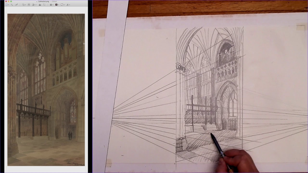 Drawing a Cathedral in Perspective - YouTube