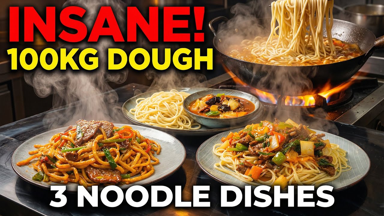GIANT Noodle Cooking! 100KG Dough + 3 Massive Dishes - YouTube