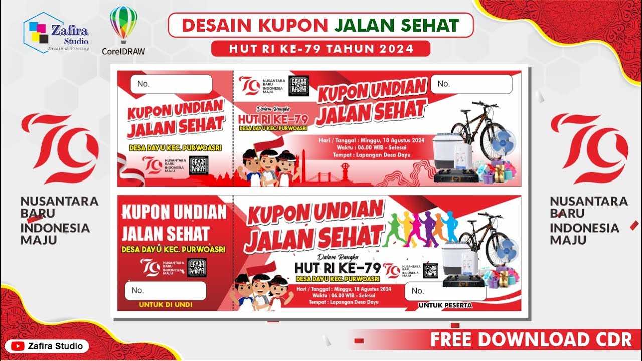 DESAIN KUPON JALAN SEHAT HUT RI KE 79 TAHUN 2024 (FREE CDR) - YouTube