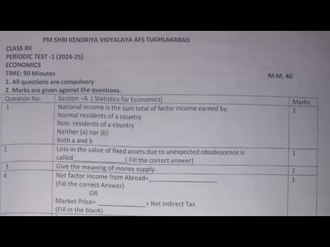 Class 12 economic pt1 question paper || pt1 question paper of economic ...