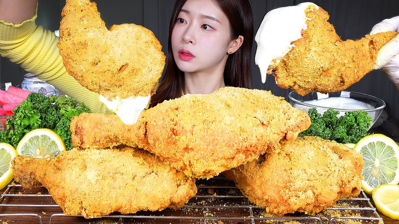 ASMR MUKBANG | 겉바속촉 뿌링클 통다리 💛 야매 뿌링소스에 듬뿍 찍먹 Homemade Fried Chicken🍗 ...
