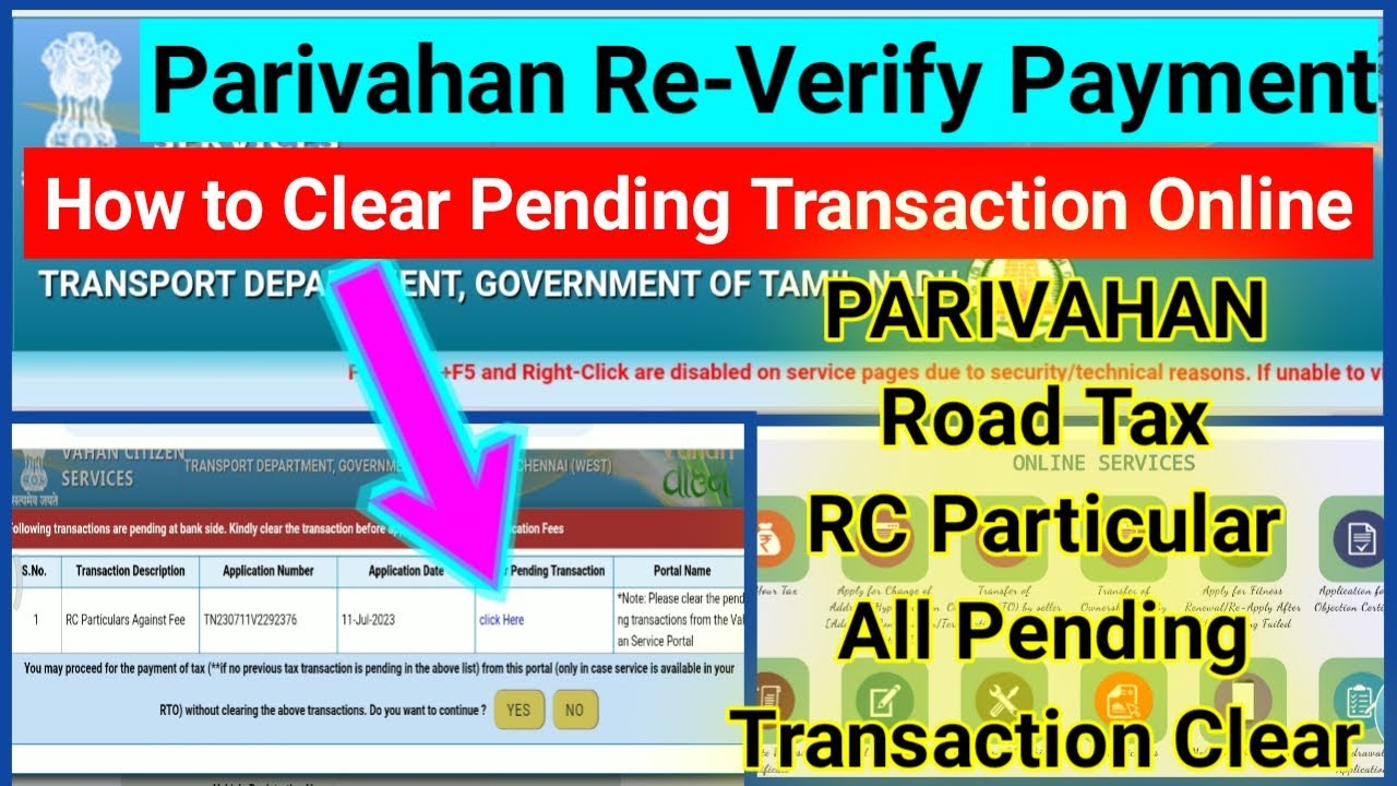Pending transaction clear for PARIVAHAN | Road tax payment Pending ...