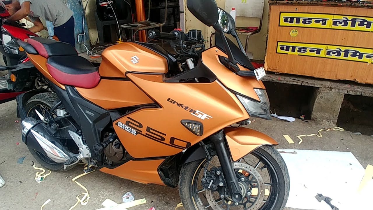 GIXXER SF 250 SUZUKI BIKE FULL WRAPPING GOLDAN BROWN COLOR WITH sticker ...