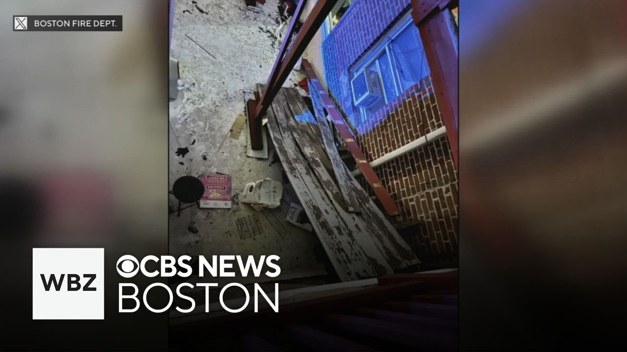 7 injured, 3 taken to hospital, after porch collapses in Boston - YouTube