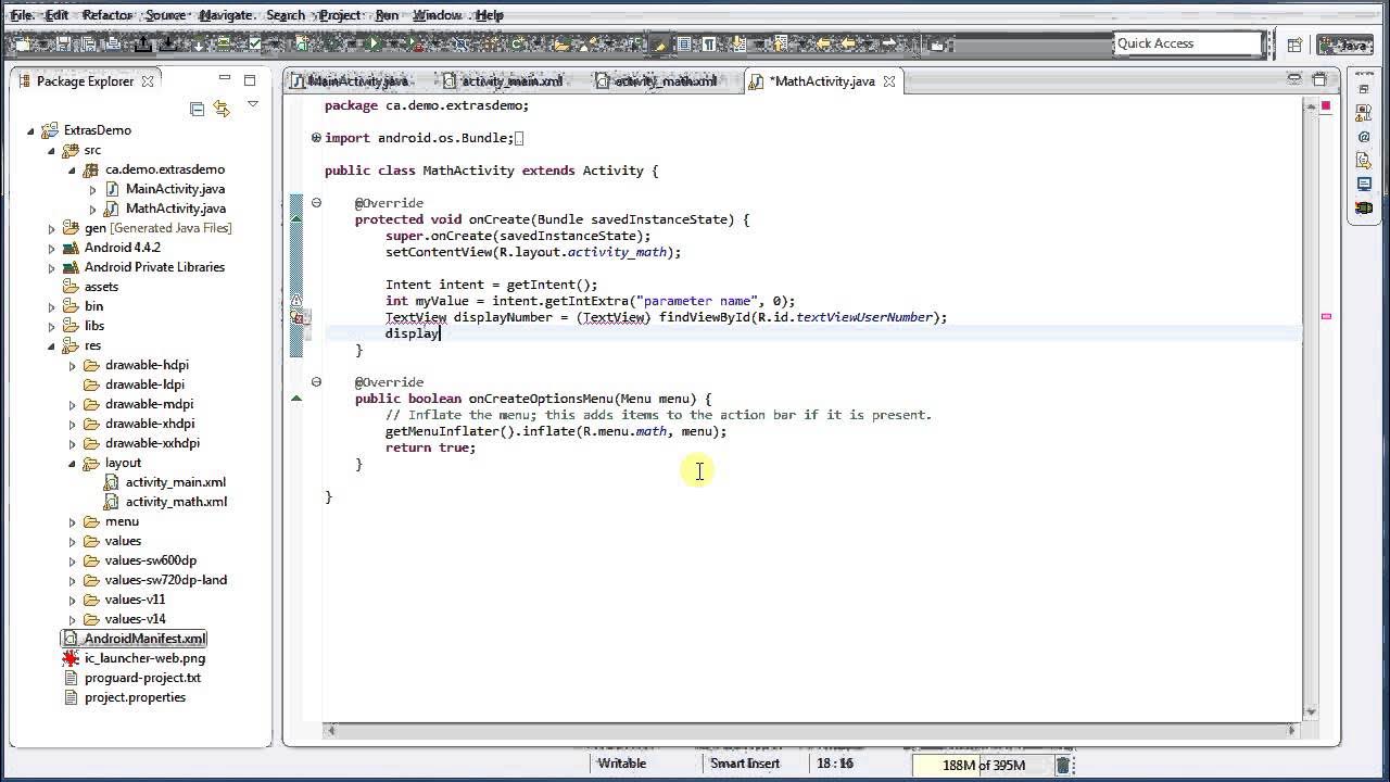Passing values to activities using Extras: Android Programming - YouTube