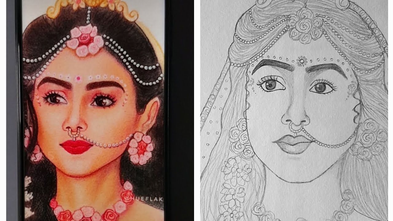 Radha ji Drawing 🙏 😳, Radha ji drawing outline tutorial - YouTube