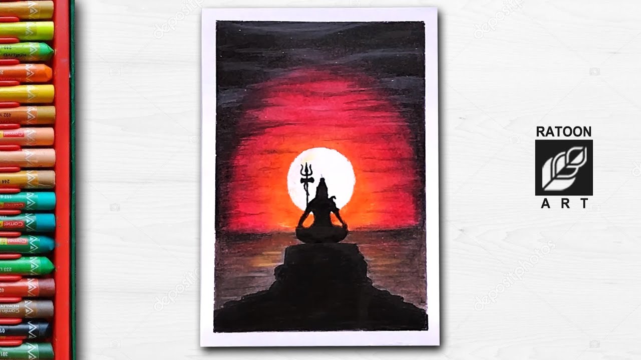 How to Draw lord Sivan with Scenery | Easy oil pastel Drawing for ...