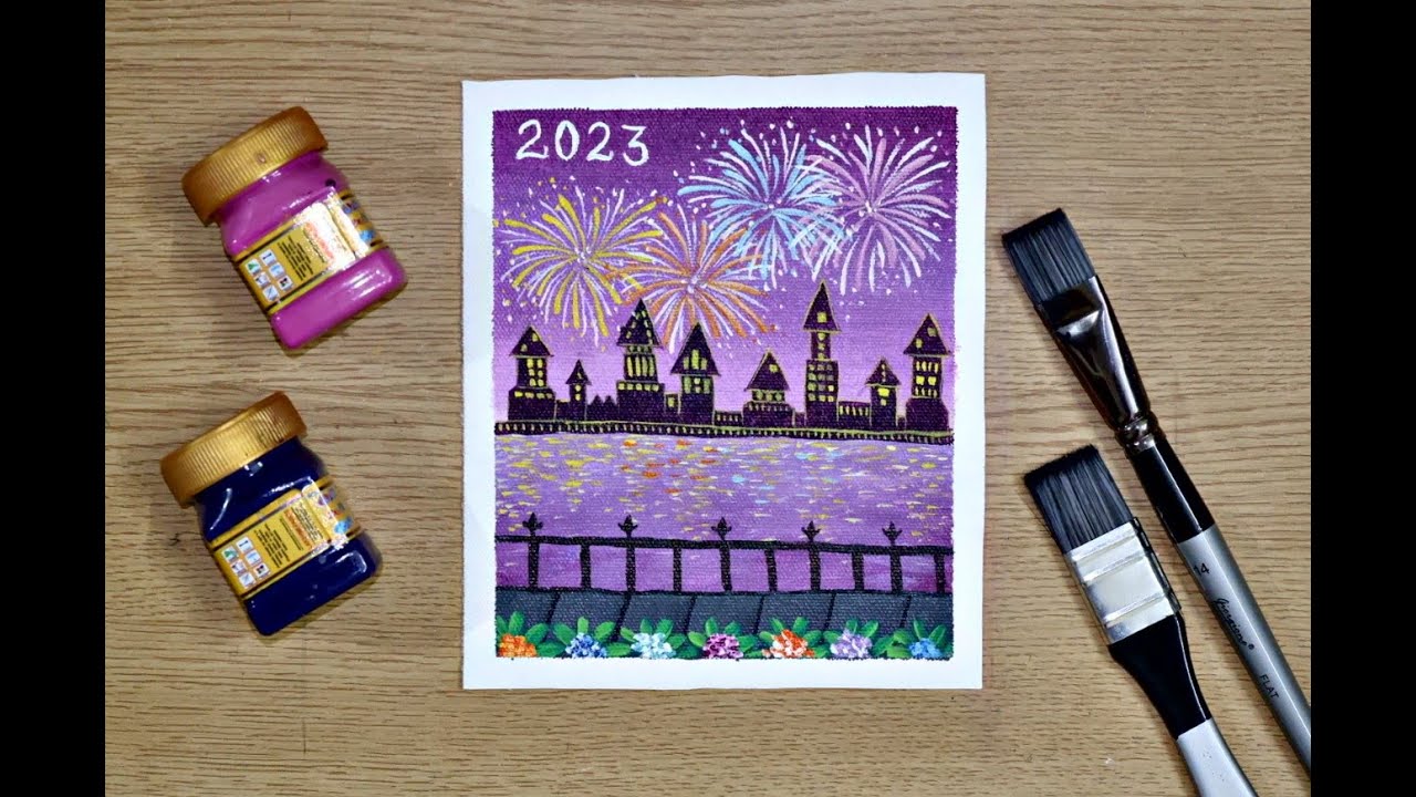 38.EASY ART ON NEW YEAR EVE USING ACRYLICS. - YouTube