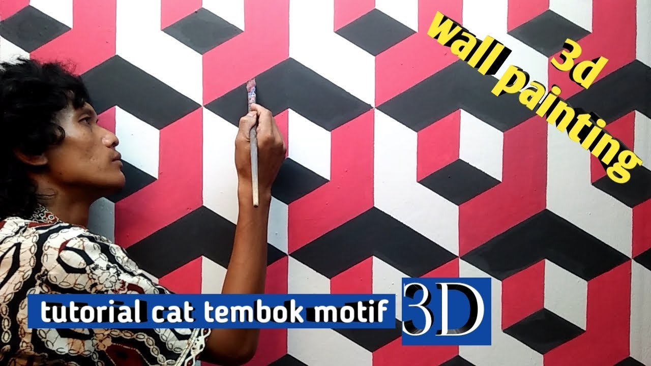 mural dinding motif 3d- interior design- tutorial cat tembok motif 3d ...