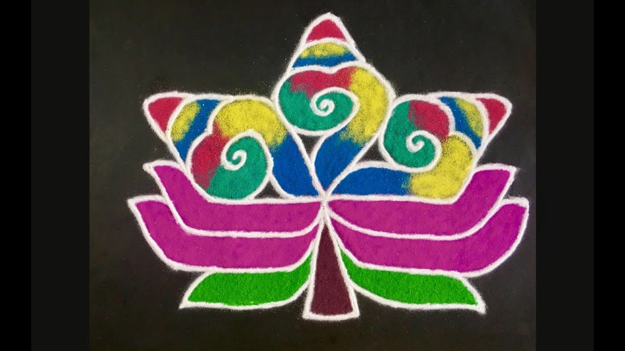 Simple Shanka Kolam For Ugadi Festival with Dots 13x8 and Colours ...