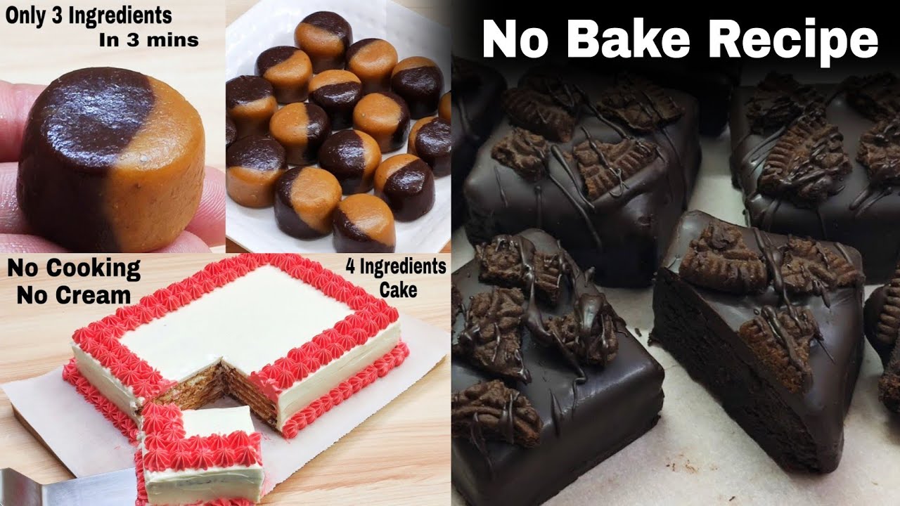 3 Types Of No Bake, No Gas Dessert Recipes In 10 Mins| Cake, Cake Bar ...