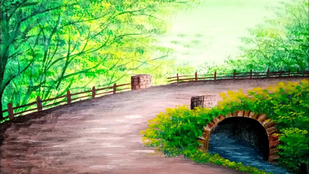 How to draw nature scene and beautiful roads painting | with acrylic ...