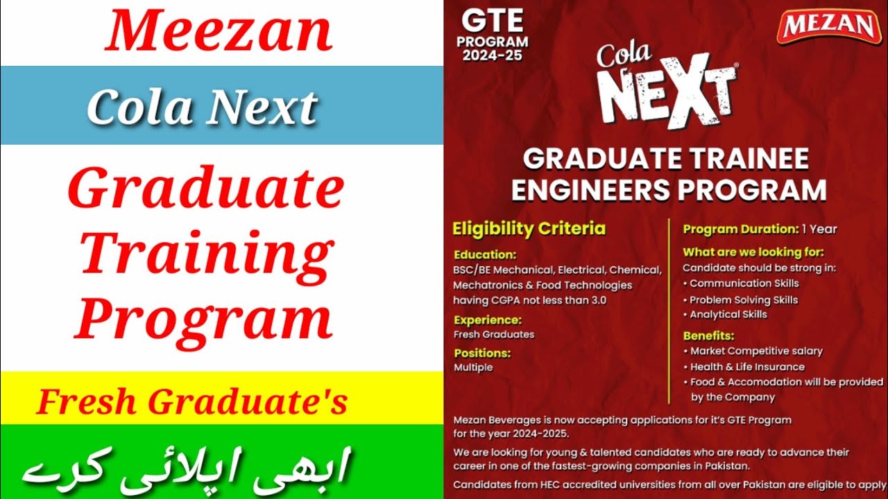 Meezan Cola Next Hiring Fresh Graduate's For Graduate Trainee Engineers Program 2024 || Apply ...