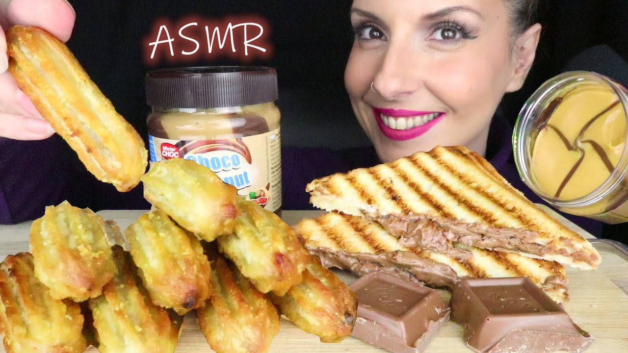ASMR: CHOCOLATE STUFFED CHURROS, CHOCO PEANUT DUO & GRILLED CHOCOLATE 🍩 ...