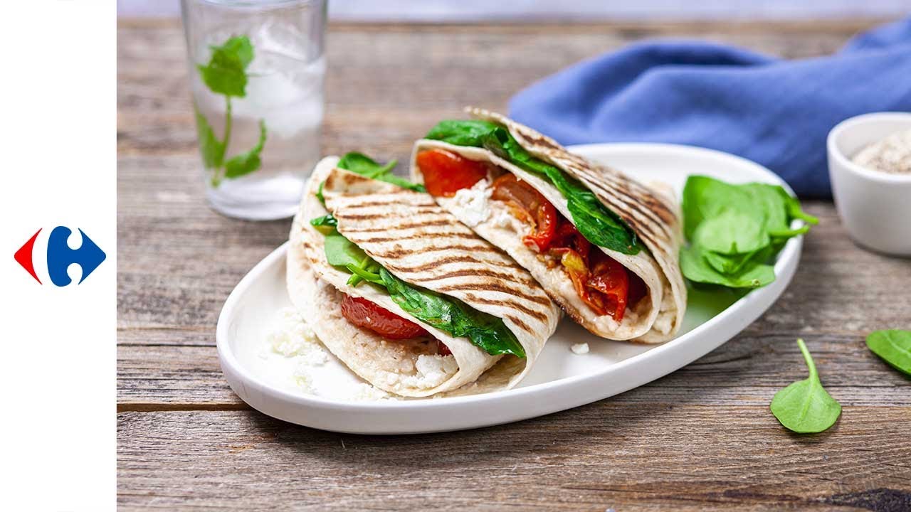 Croque wrap, hummus van witte bonen en feta - YouTube