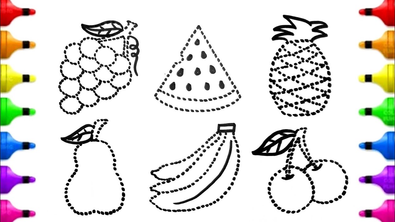 Fruits drawing, painting & Coloring for kids and toddlers | How to draw ...