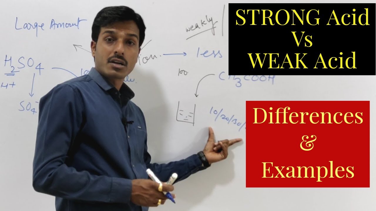 Difference between strong acid and weak acid with examples. - YouTube