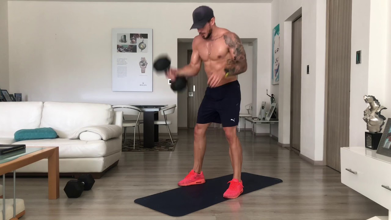 Alternating dumbell burpee clean and press - YouTube
