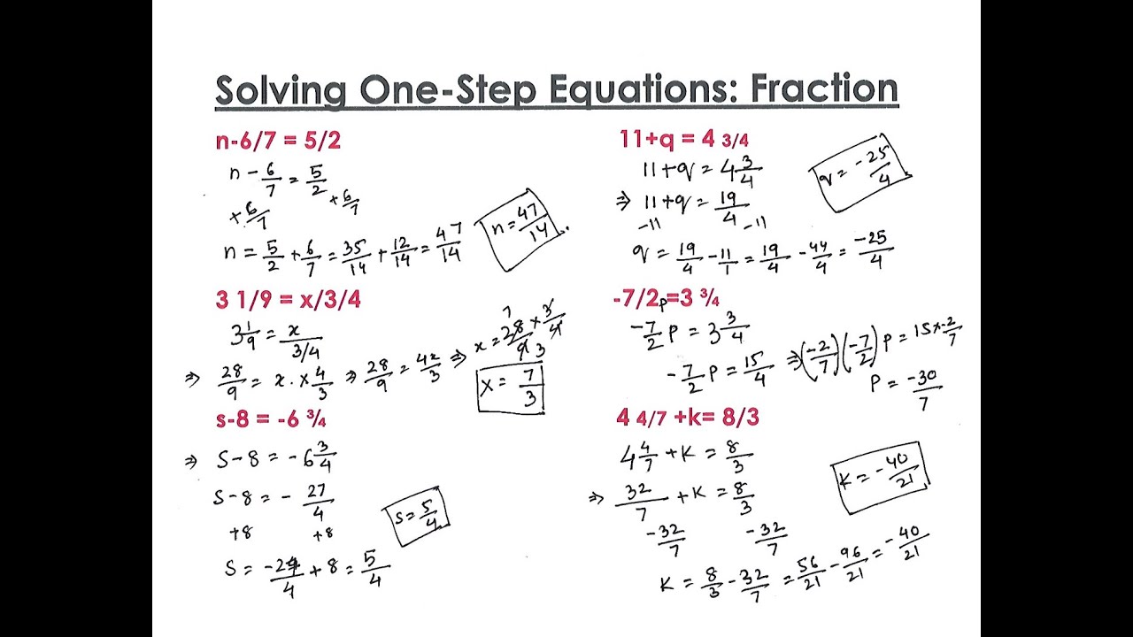 Strategies to Solve One Step Linear Equations with Fractions - YouTube