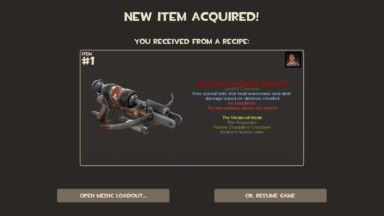 Fully Crafting a Collectors Crusaders Crossbow in TF2 - YouTube
