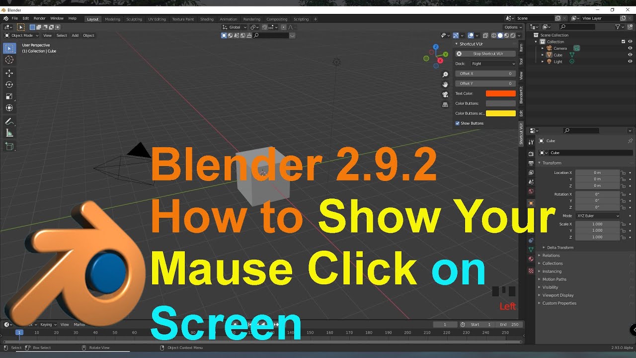 Blender 2.9.2 How to show your mause click and keyboard hits on screen ...