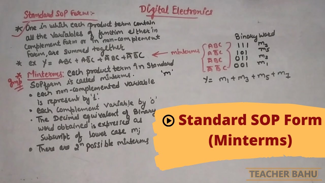 Standard SOP Form || Minterms || Sum Of Product Form Of a Boolean ...