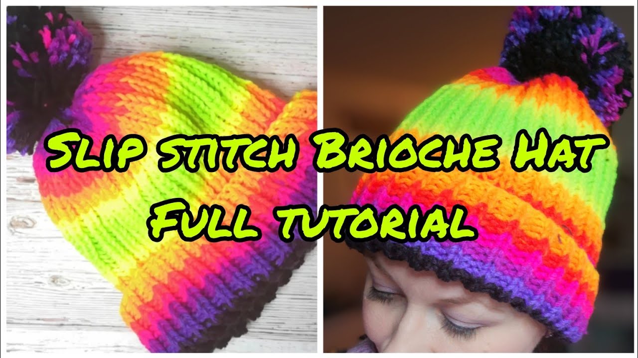 Bright Neon Slip Stitch Brioche Hat / Head circumference 57 cm ...