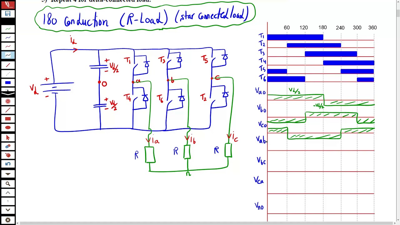 Three phase inverter 180 conduction mode - YouTube