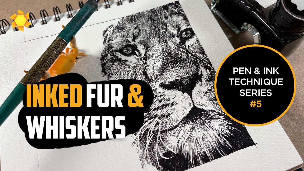 How to draw fur & white whiskers in black ink (speed + realtime drawing ...