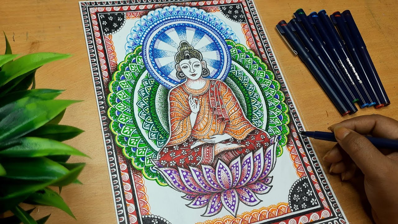 Buddha Drawing with Mandala art using colored pen | How to draw Lord ...