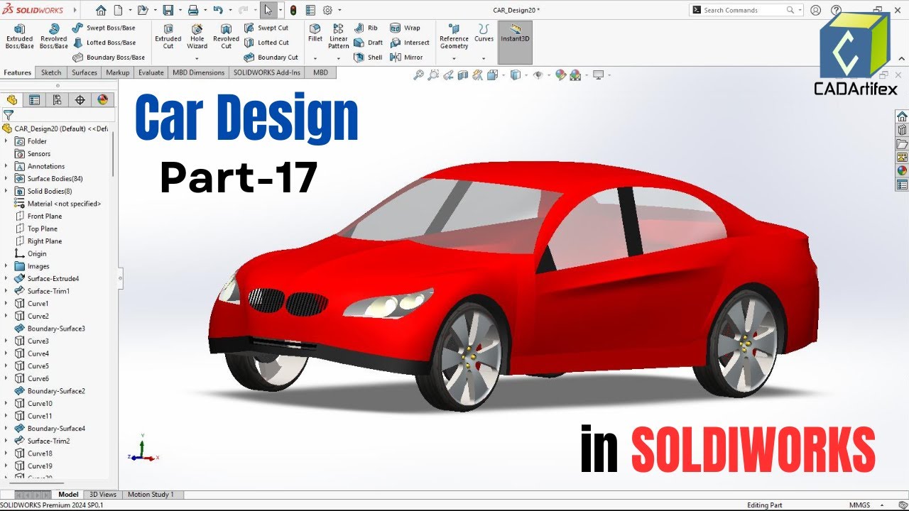 Design a Car in SOLIDWORKS: Part - 17 | Step-by-Step Surface Tutorial # ...