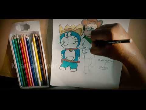 how to draw doremon and nobita with colour pencils step by step - YouTube