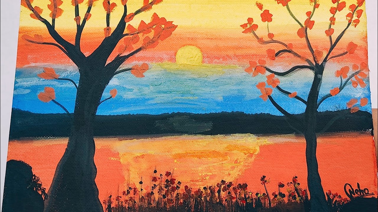 simple nature painting 🎨🎨🎨🖌️🖌️//nature painting kaise banaye//how to ...