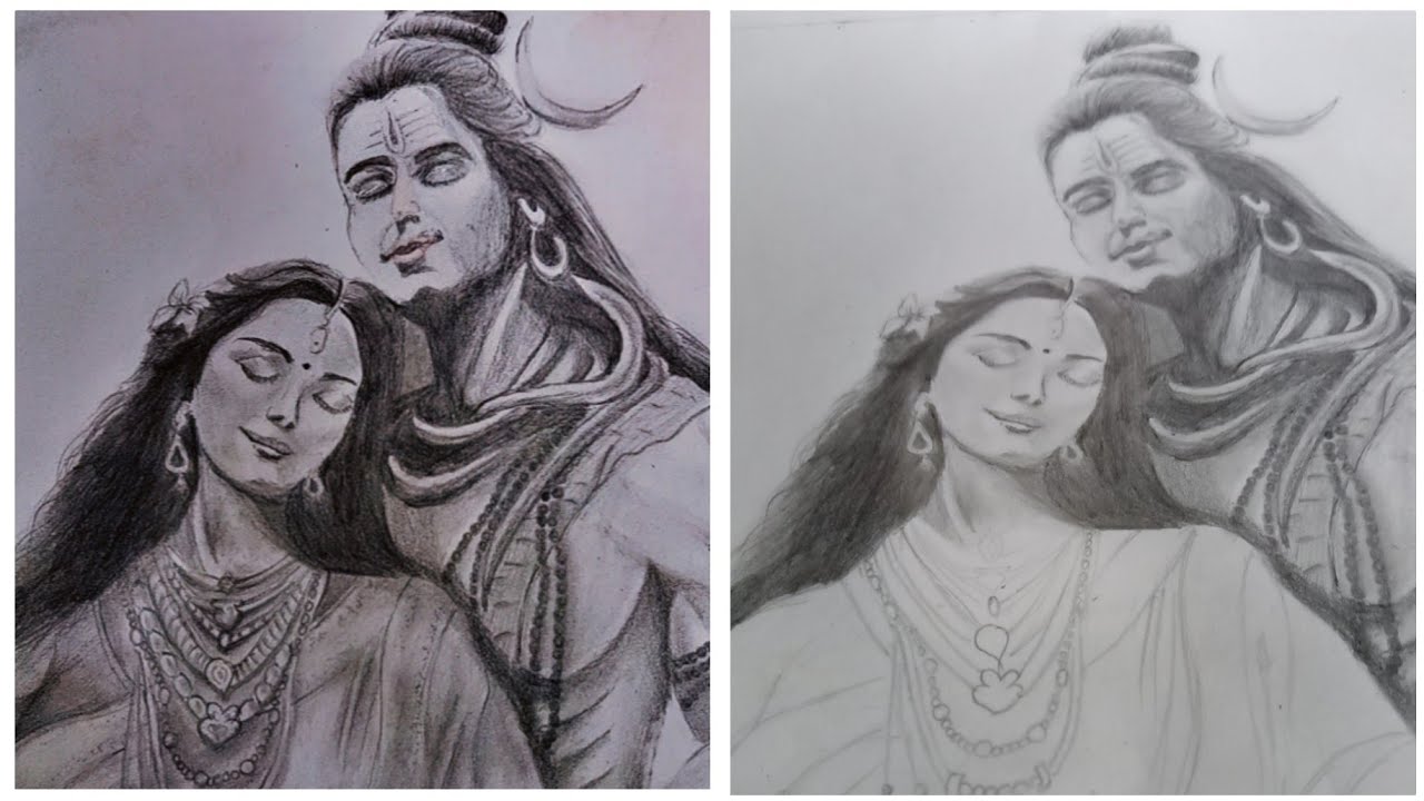 Shiv Parvati sketch|| Easy sketch making tutorial for beginners ...
