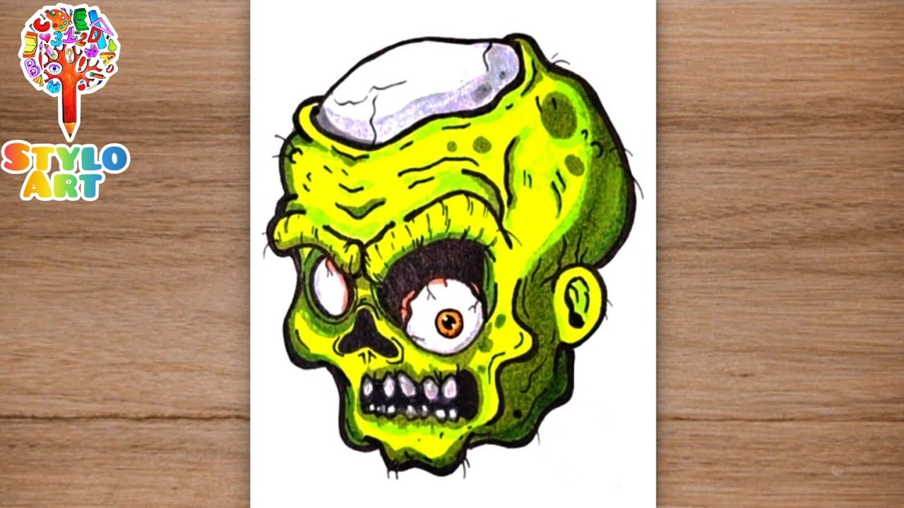 How To Draw Zombie Head Step By Step || Halloween Drawings - YouTube