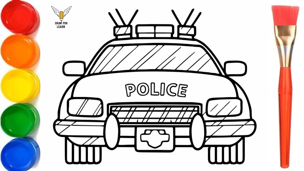 How to Draw police car drawing, Painting and Coloring for Kids ...