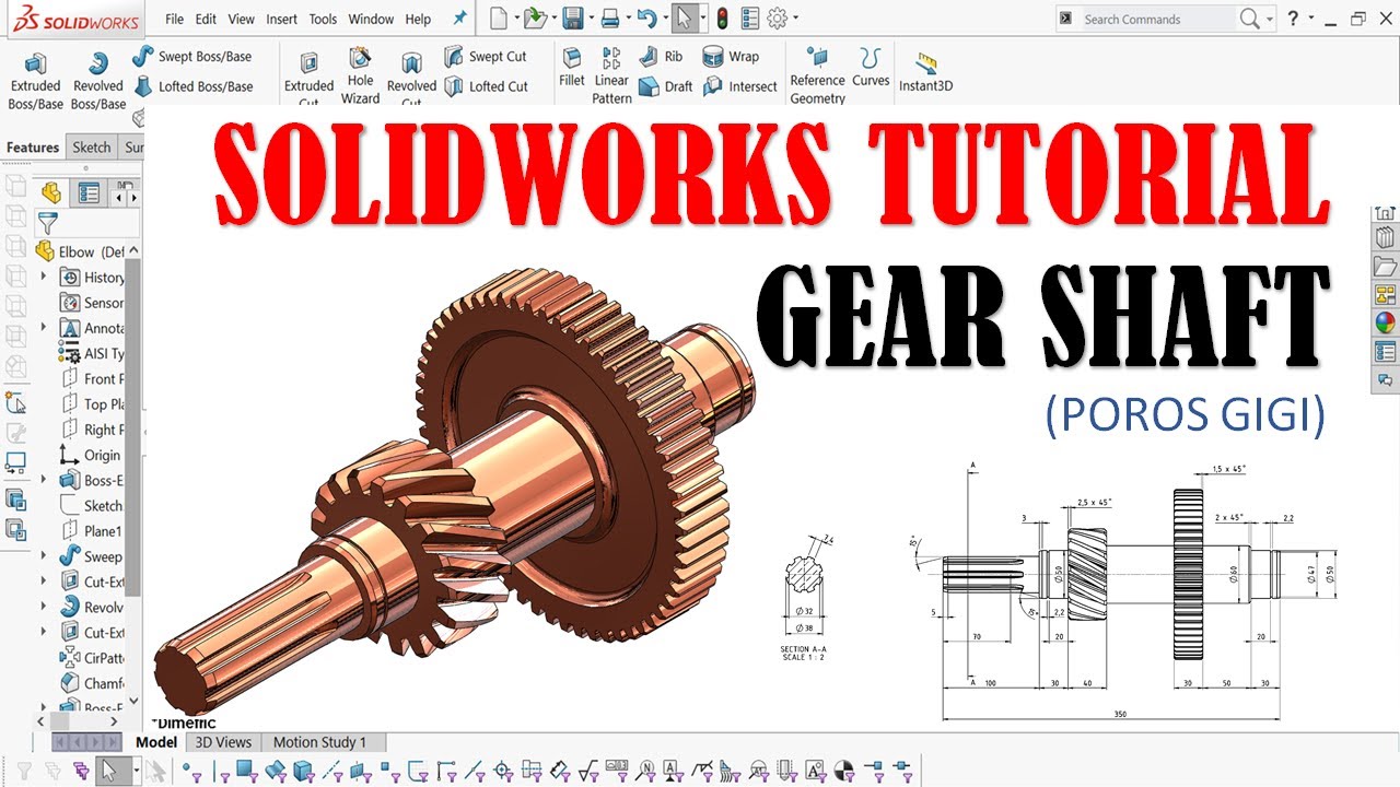 TUTORIAL SOLIDWORKS CARA MEMBUAT 3D POROS RODA GIGI MIRING DAN LURUS ...