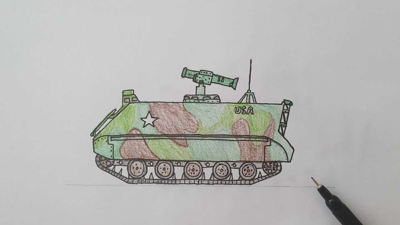 How to draw M113 Armored Personnel Carrier - YouTube