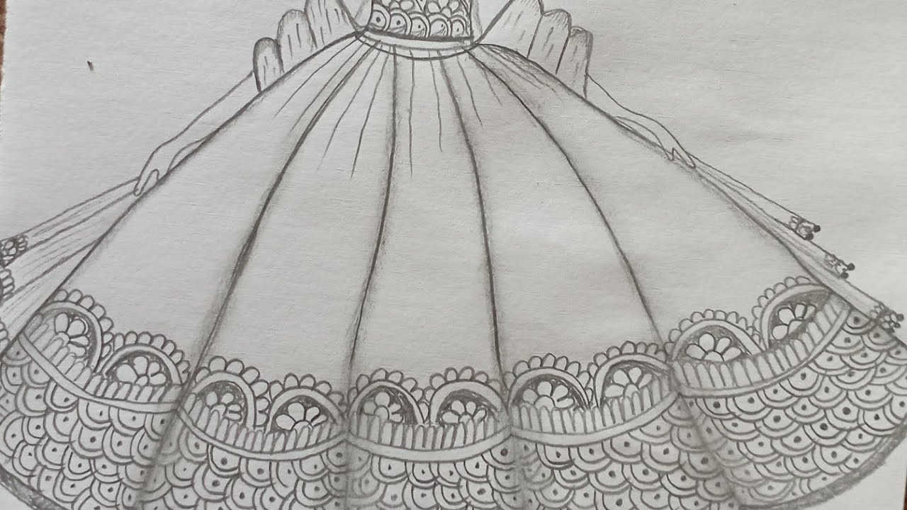 How to draw a designer lehnga ||step by step for beginners ||pencil ...
