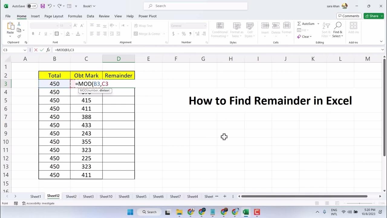 How to Make Excel Calculate Division With Remainders - YouTube