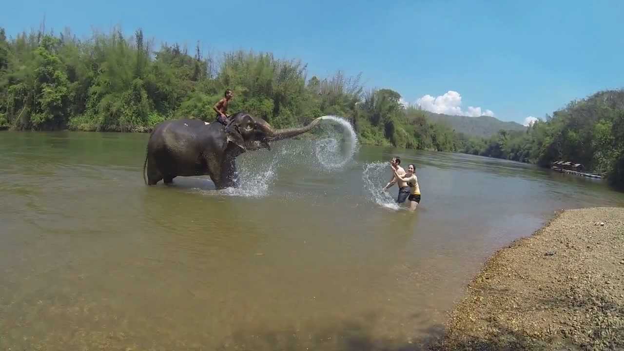 Water Splash Fight with an Elephant in Thailand - YouTube