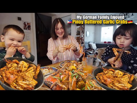 My German family Enjoyed Our famous Pinoy Buttered Garlic Crabs|Sarap nila Tingnan Magkamay kumain.