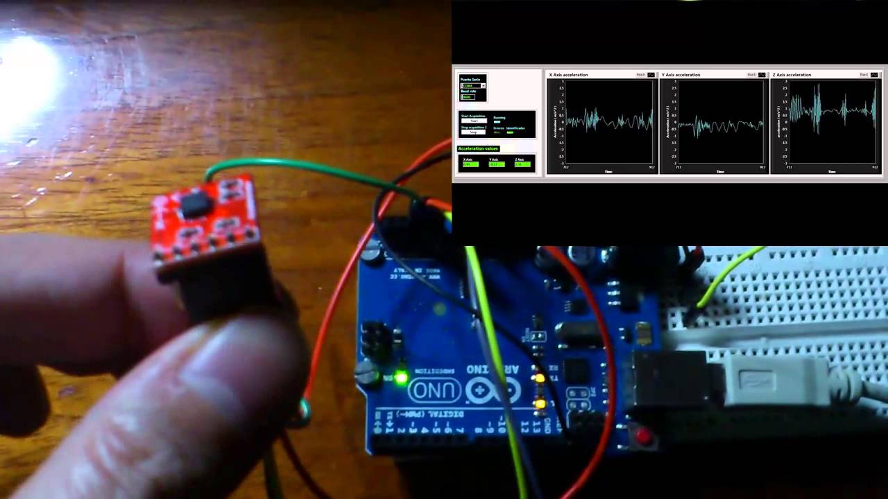 Arduino Examples Adxl335 Accelerometer Youtube