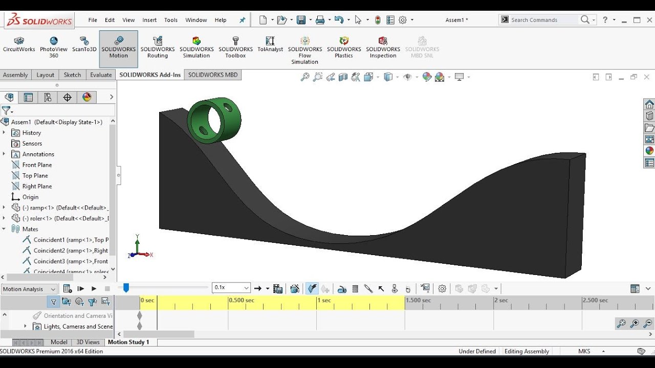 SolidWorks Tutorial: How to use Gravity & Contact Bodies for cylinder motion using Motion ...