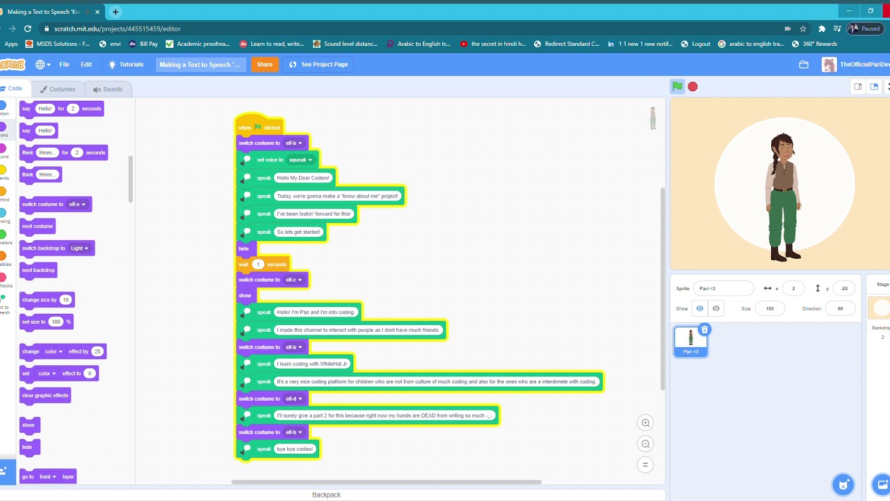 Making a Text to Speech 'Know about me ! on Scratch - YouTube