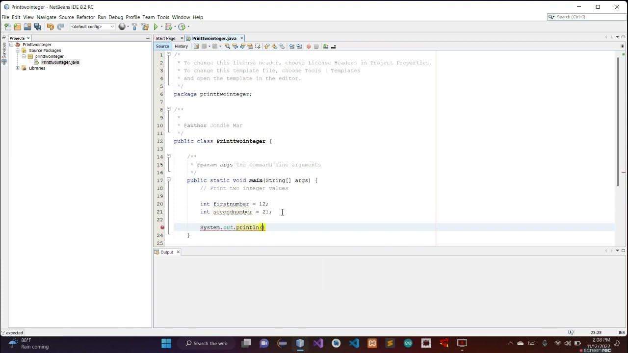 Print "Two Integer Values" Using Netbeans - YouTube